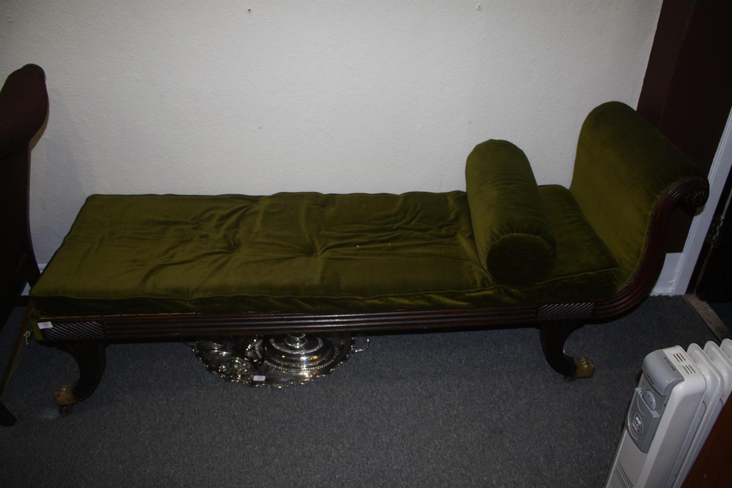 Lot 55 - A REGENCY MAHOGANY DAY BED with reeded frame