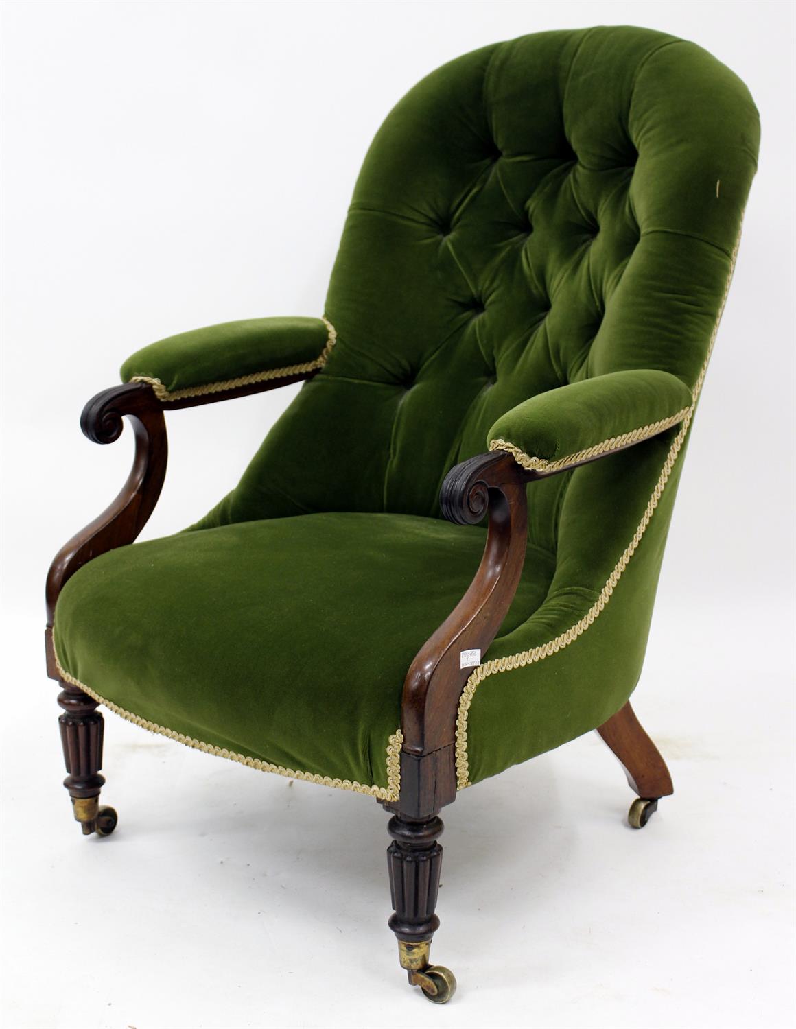 Lot 257 - A 19TH CENTURY ROSEWOOD FRAMED GREEN DRAYLON