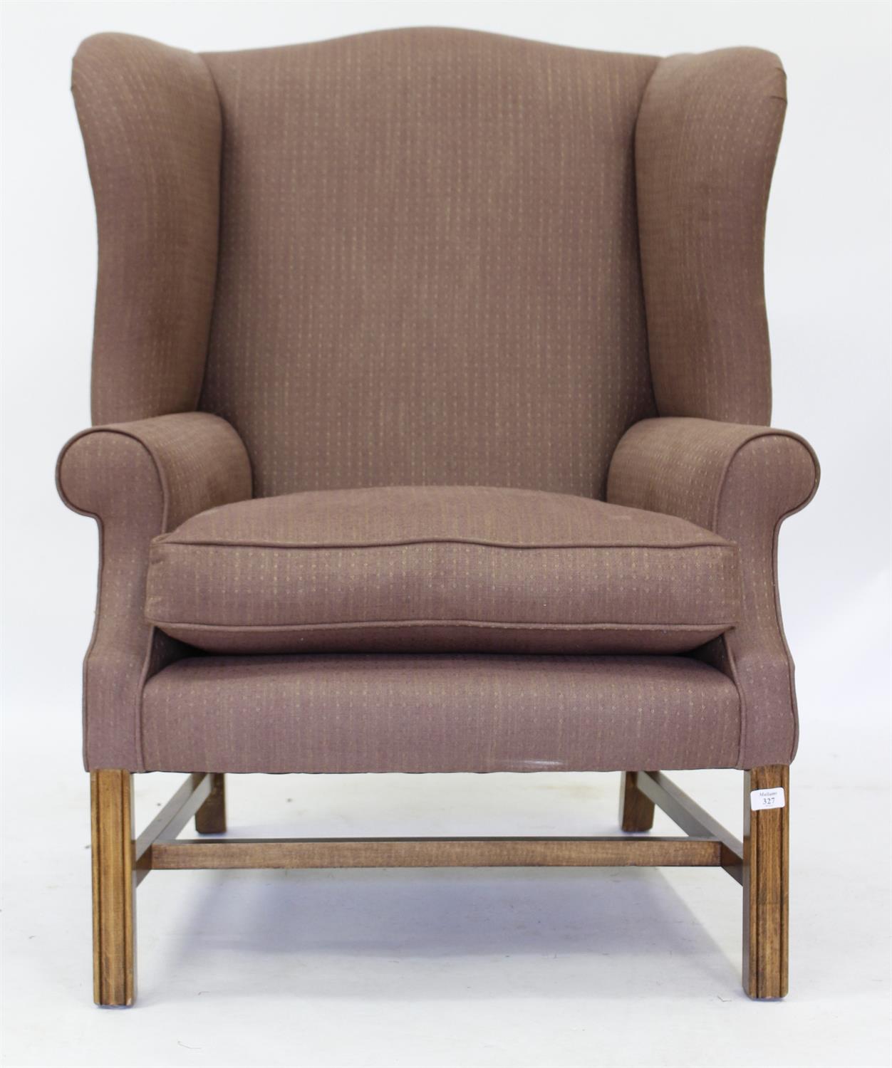 Lot 327 - A GEORGIAN STYLE WING BACK ARMCHAIR with