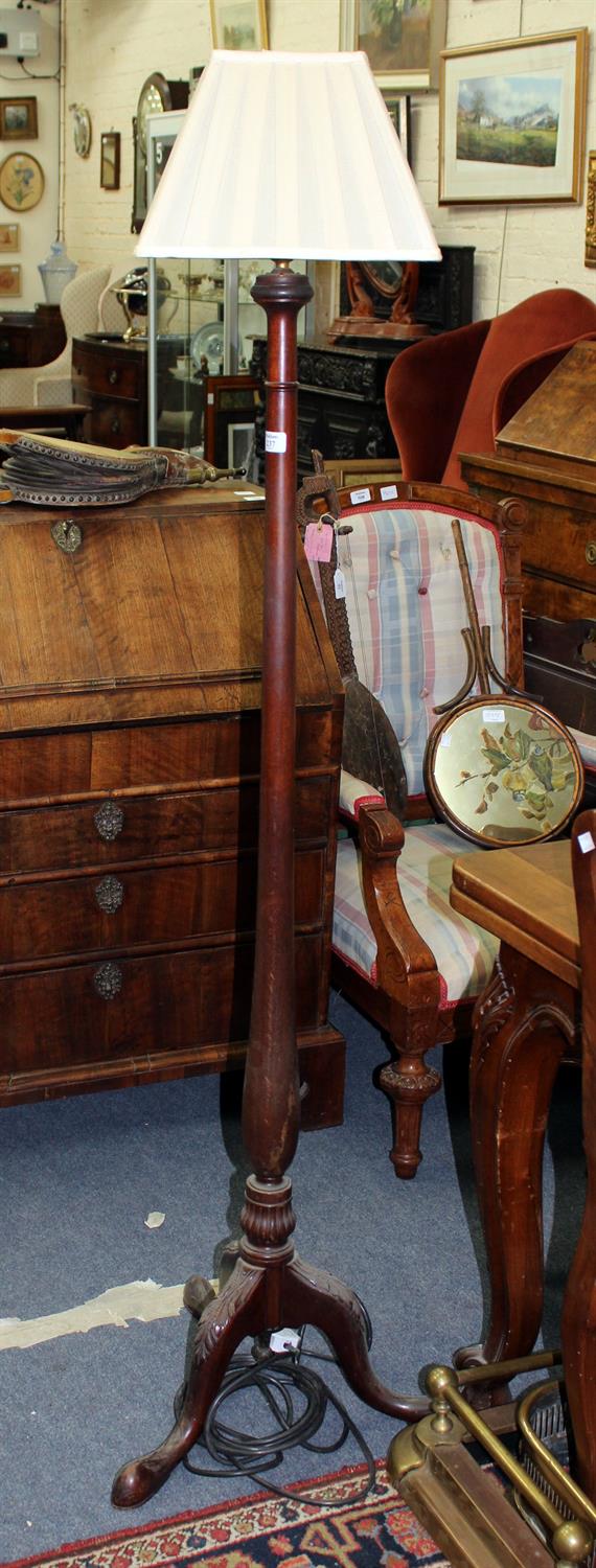 Lot 237 - A TURNED MAHOGANY LAMP STANDARD with pleated