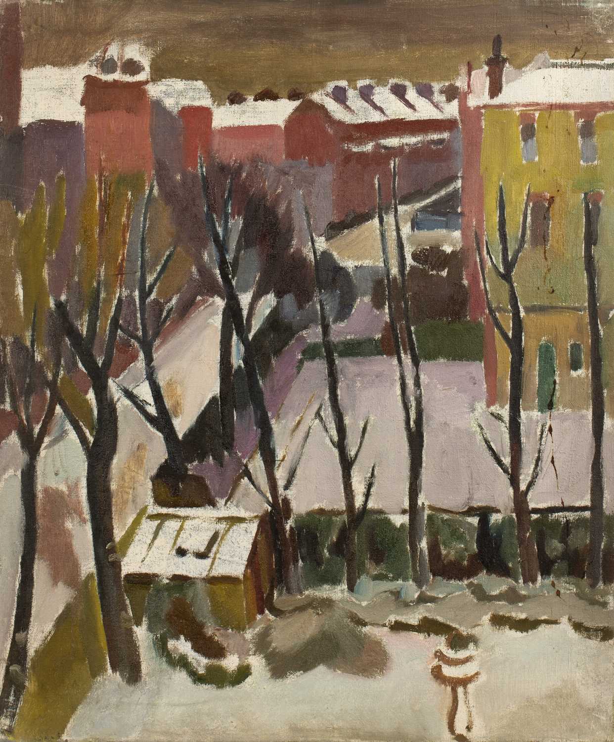 Lot 88 - Harry Barr (1896-1987) Back gardens in Winter,