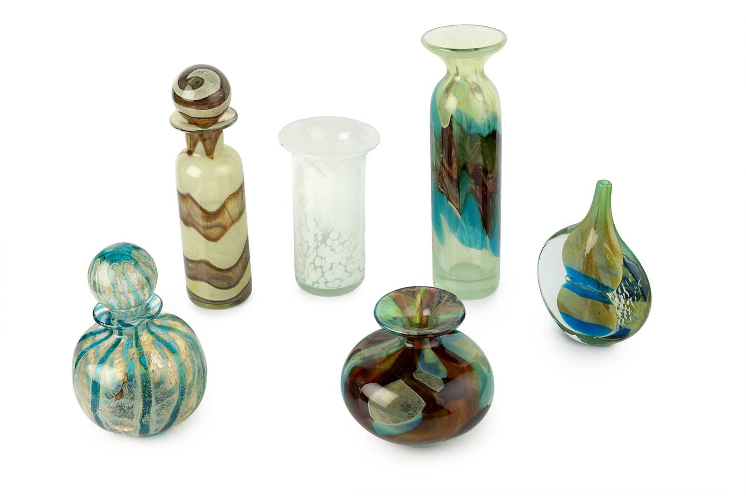 Lot 650 - Mdina Glass Six pieces: A Strata pattern