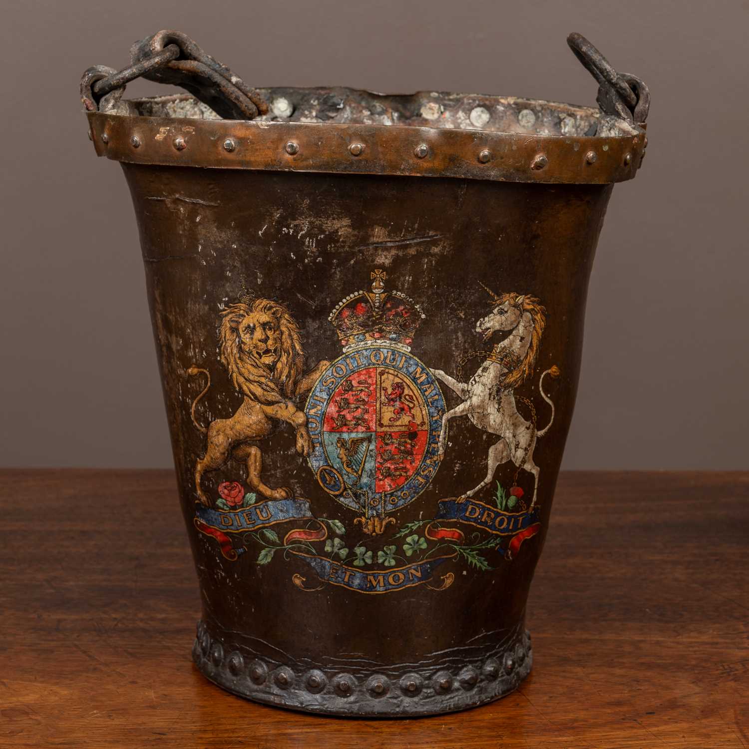 Lot 45 - An antique fire bucket with the Royal Coat of