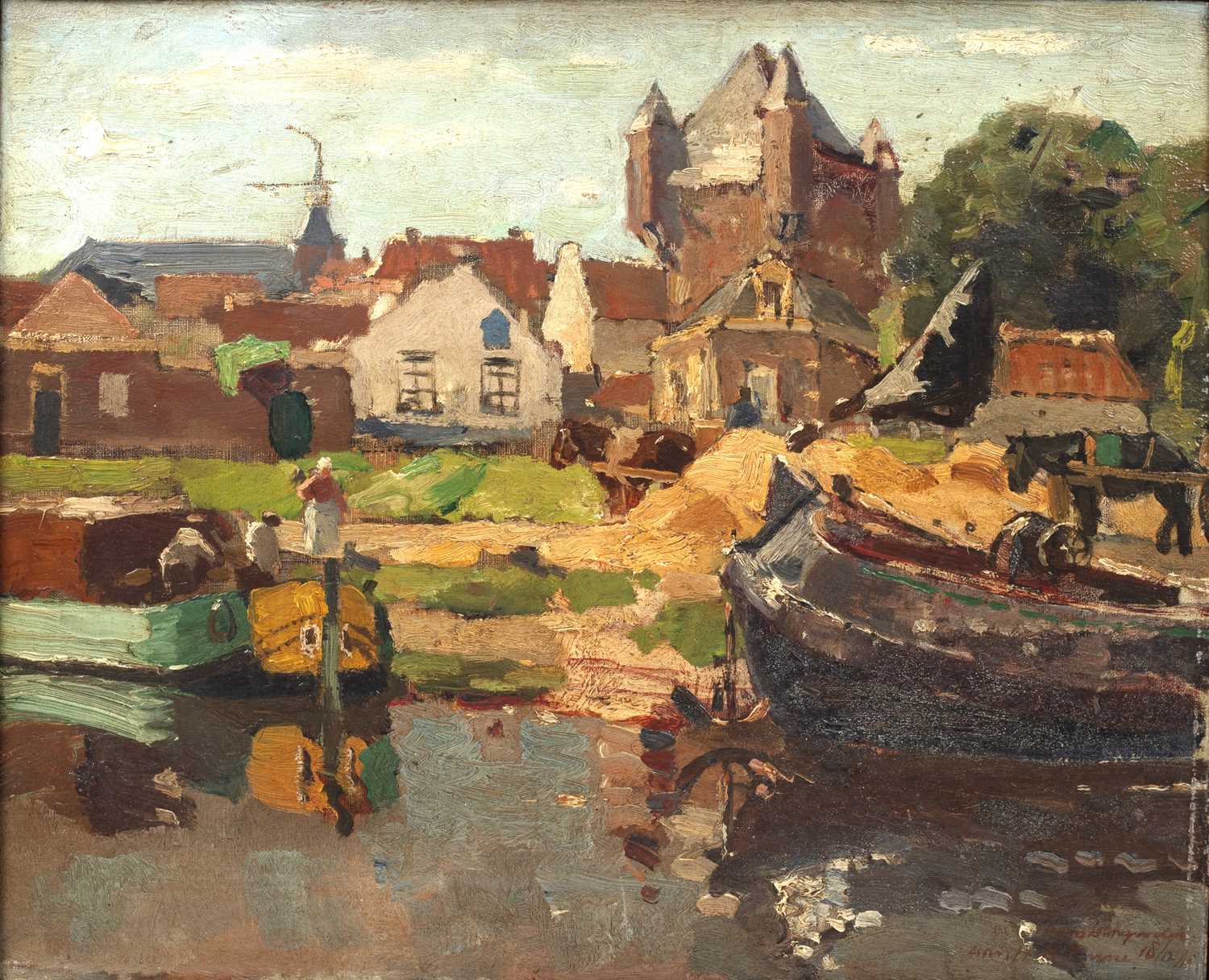 Lot 286 - Frans Langeveld (1877-1939) Canal scene,