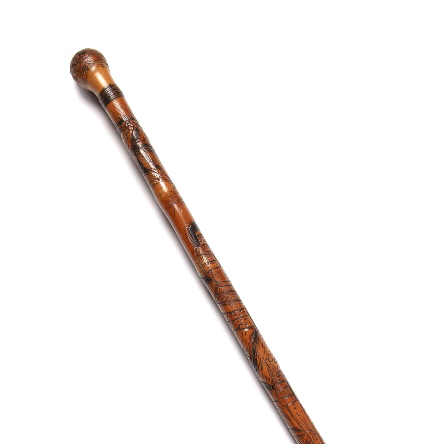 Lot 415 - Bamboo fishing rod Japanese carved with