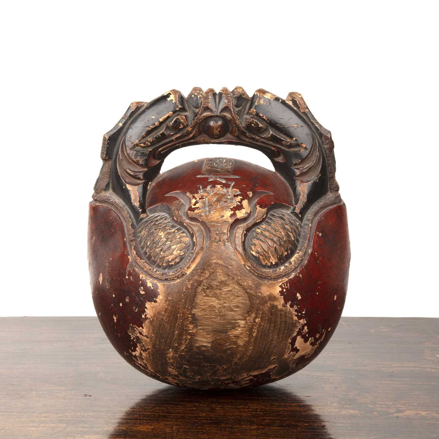 Lot 467 - Handled mokugyo Japanese the lacquer brick